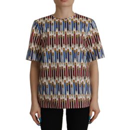 Dolce & Gabbana Dolce & Gabbana Wei&szlig;er Bleistift-Print Baumwoll-T-Shirt Damen Bluse