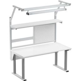 treston Arbeitstischsystem QuatreX, elektrisch h&ouml;henverstellbar, Melaminplatte, B 1530 x T 750 x H 710&ndash;1210 mm, bis 300 kg, hellgrau