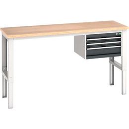 Bott Werkbank cubio, manuell h&ouml;henverstellbar, Buche-Multiplexplatte, B 2000 x H 740-1140 mm, Tragkraft 600 kg, 3 Schubladen, anthrazit/lichtgrau RAL 7035