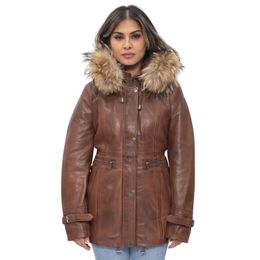 Damen-Parkajacke aus Leder mit Kapuze &ndash; Putian
