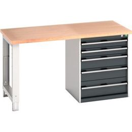 Bott Werkbank cubio, mit Schubladenschrank, Buche-Multiplexplatte, B 1500 x T 750 x H 840 mm, 1200 kg Tragkraft, Stahl, anthrazit/lichtgrau