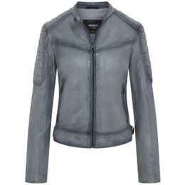 Graue gesteppte Retro-Bikerjacke aus Leder f&uuml;r Damen - Horten