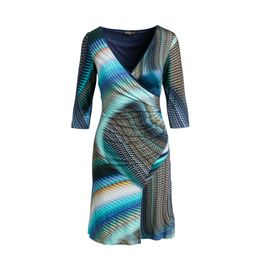 Petrolfarbenes Faux Wrap Kleid aus bedrucktem Jersey