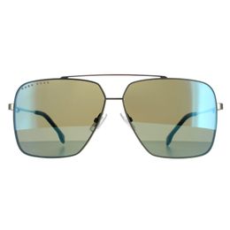 HUGO BOSS Runde Herren Ruthenium Havanna Kaki Blau Spiegel BOSS 1325/S