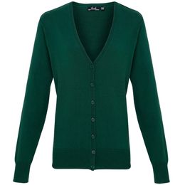 Premier Womens/Ladies Button Through Long Sleeve V-neck Knitted Cardigan (Bottle)