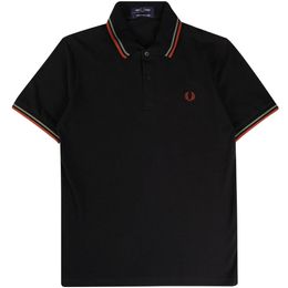 Gr&uuml;nes und braunes schwarzes Poloshirt mit Doppelstreifen von Fred Perry