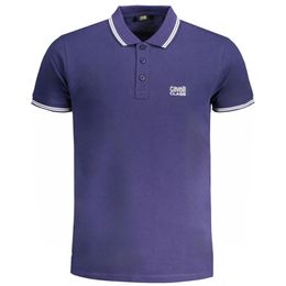 Cavalli Class Polo-Shirt mit Kontrastkragen in Wei&szlig; und Logo in Navy Blau