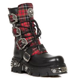 New Rock Gothic-Stiefel aus Tartan-Leder-391T-S1
