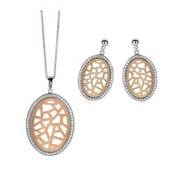 Orphelia Damen 925 Sterling Silber Set: Kettenanh&auml;nger + Ohrringe - Silber/Rose SET-064
