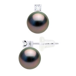 Ohrringe Prestige &ndash; Diamanten 0,04 ct &ndash; in Wei&szlig;gold 750 und echten Tahiti-Zuchtperlen rund 8&ndash;9 mm