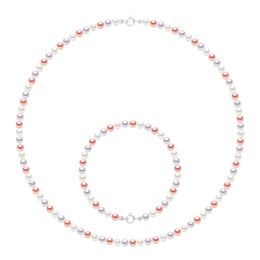 Das Set Halskette/Armband besteht aus: Halskette aus echten S&uuml;&szlig;wasser-Zuchtperlen, rund 4&ndash;5 mm