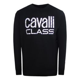 Cavalli Class Bold Floral Design Schwarzes Sweatshirt