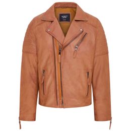 Hellbraune Brando-Leder-Bikerjacke mit doppeltem Kreuzrei&szlig;verschluss f&uuml;r Herren &ndash; Fagernes