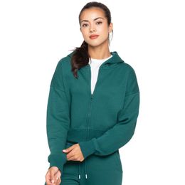 Enzo | Womens Crop Zip Hoodie - Dunkelgr&uuml;n