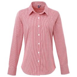Premier Womens/Ladies Gingham Langarmhemd (Rot/Wei&szlig;)