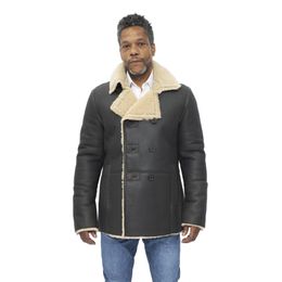 Zweireihiger Herren-Erbsenmantel aus Shearling-Schaffell-Valencia