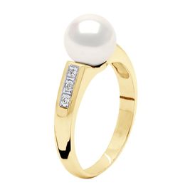 Ringschmuck Diamant 0,06 cts &ndash; Gelbgold &ndash; echte S&uuml;&szlig;wasser-Zuchtperle, rund 8&ndash;9 mm