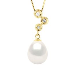 Halskettenschmuck mit Diamanten von 0,06 Karat &ndash; hochwertiges HSI-Gelbgold und echte S&uuml;&szlig;wasser-Zuchtperle im Birnenformat von 9&ndash;10 mm