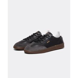 BOSS Orange Brandon Herrenturnschuhe aus Leder und Wildleder mit gepr&auml;gtem Logo