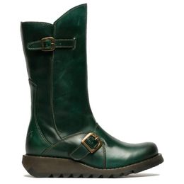 Fly London Damen Gr&uuml;ne MES 2 Plateaustiefel mit Keilabsatz, Schnalle und Rei&szlig;verschluss aus Leder