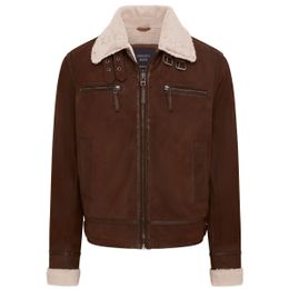 Braune Bomber-Fliegerjacke aus echtem Schafswildleder f&uuml;r Herren - Sandnes