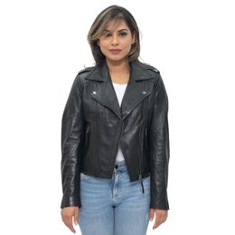 Damen-Bikerjacke aus schwarzem Leder &ndash; Tamale