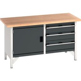Bott Kastenwerkbank KW-1578-2.3, 3 geschlossene Schubladen, Fl&uuml;gelt&uuml;r, Buche-Multiplexplatte, 1500 x 750 x 840 mm, anthrazit/lichtgrau