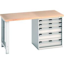 Bott Werkb&auml;nke Cubio, Buche-Multiplexplatte, B 1500 x T 750 x H 840 mm, bis 1200 kg, lichtgrau RAL 7035