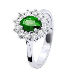 DIADEMA - Ring - Smaragd umgeben von Diamanten - Wei&szlig;gold