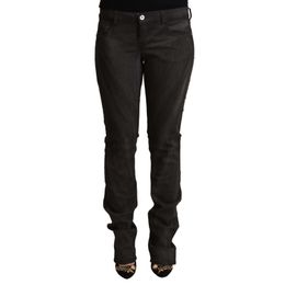 Costume National Damen schwarze Baumwolle Mid Waist Skinny Pants