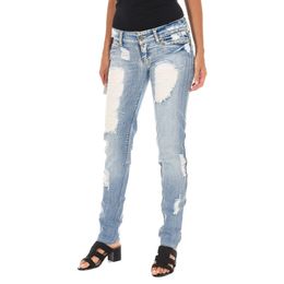 Met Lange Hose aus Denim mit Chiffon D012929-D024 Frau