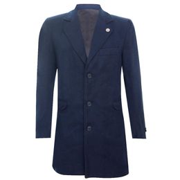Langer Slim-Fit-Mantel aus marineblauer Wolle f&uuml;r Herren