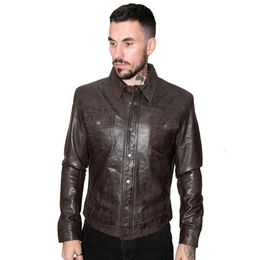 Herren Retro-Lederhemd-Jeansjacke-Peking