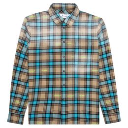 Off-White Cremefarbenes Flanellhemd mit Helvetica-Muster in Kamelbeige