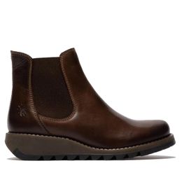 Fly London SALV Chelsea-Stiefel aus Leder f&uuml;r Damen, Braun, Keilabsatz