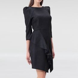 Kleid aus Stretch-Wildleder mit R&uuml;sche am Rock