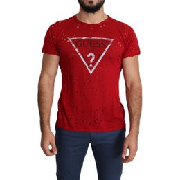 Guess Red Cotton Logo Print Men's Casual Top Perforated T-shirt