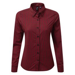 Premier Womens/Ladies Maxton Check Langarmhemd (Schwarz/Rot)