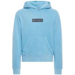 Stuckgefarbter Kapuzenpullover mit Box-Logo von Palm Angels in Hellblau