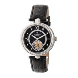 Montre semi-squelette automatique Empress Stella avec bracelet en cuir MOP