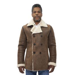 Zweireihiger Herren-Erbsenmantel aus Shearling-Schaffell-Valencia