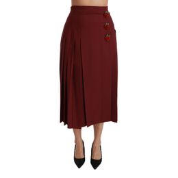 Dolce & Gabbana Dolce & Gabbana - Jupe longue pliss&eacute;e en laine rouge &agrave; taille haute pour femme
