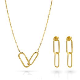 Orphelia 'Rose' Damen 925 Sterling Silber Set: Halskette + Ohrringe - Gold SET-7561/G