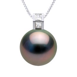 Anh&auml;nger Schmuck Prestige Diamant 0,04 cts &ndash; Gr&ouml;&szlig;e Princess &ndash; echte Tahiti-Zuchtperle rund 11&ndash;12 mm