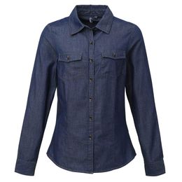 Premier Womens/Ladies Jeans Stitch Long Sleeve Denim Shirt (Indigo Denim)