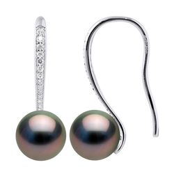 Ohrringe, echte Tahiti-Zuchtperlen, rund, 8&ndash;9 mm, mit kubischen Zirkonia
