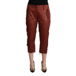 Just Cavalli Damen Braune Lurex Mid-Waist Baumwoll-Cropped Capri-Hose