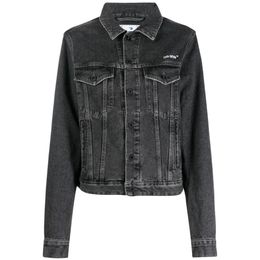 Off-White Diag Design Regular Fit Dunkelgraue Jeansjacke