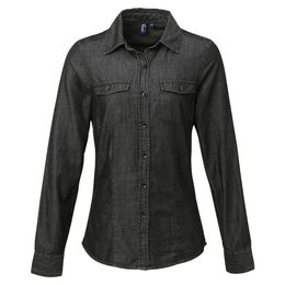 Premier Womens/Ladies Jeans Stitch Long Sleeve Denim Shirt (Black Denim)