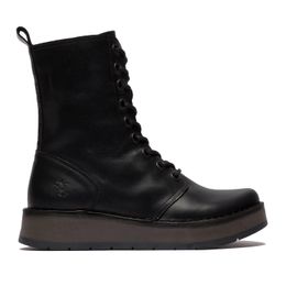 Fly London Damen RAMI043 Freizeitstiefeletten aus Leder mit Schn&uuml;rung, Schwarz